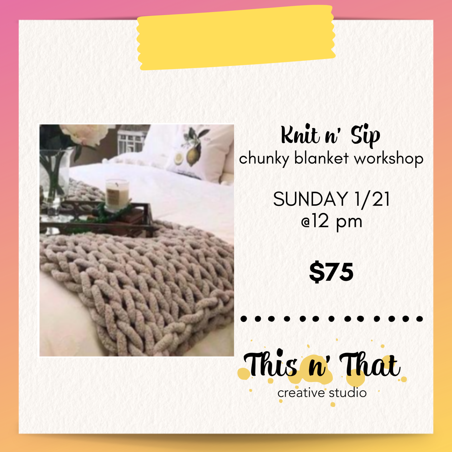 Chunky Knit Blanket Workshop-January 21, 2024 | This 'n' That Creative ...